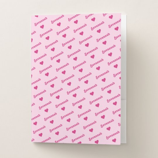 Cute Girly Pink Hearts with Name Fun Pocket Folder | Zazzle.com