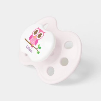 Cute Girly Pink Owl For Baby Girls Pacifier | Zazzle