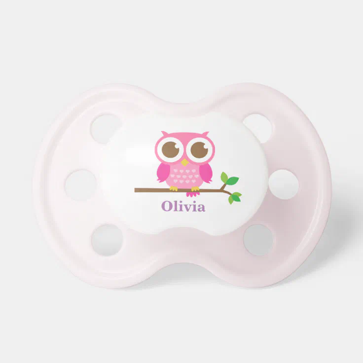 Cute Girly Pink Owl For Baby Girls Pacifier | Zazzle