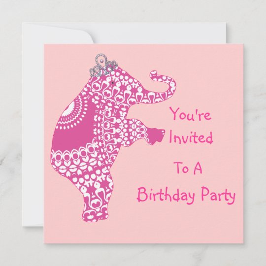 Cute Girly Pink Princess Elephant Party Invitation | Zazzle.com
