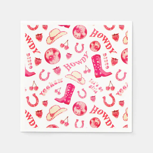 Cute Girly Pink Red Disco Cowgirl Aesthetic Napkins | Zazzle