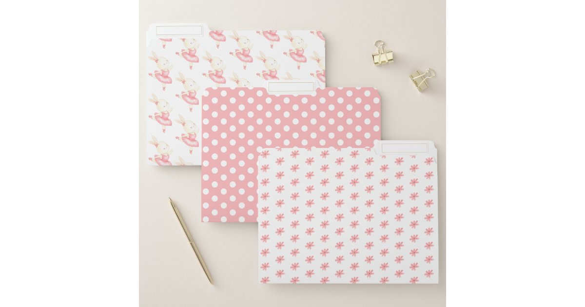 Cute Girly Pink Watercolor Bunny Ballerina File Folder | Zazzle