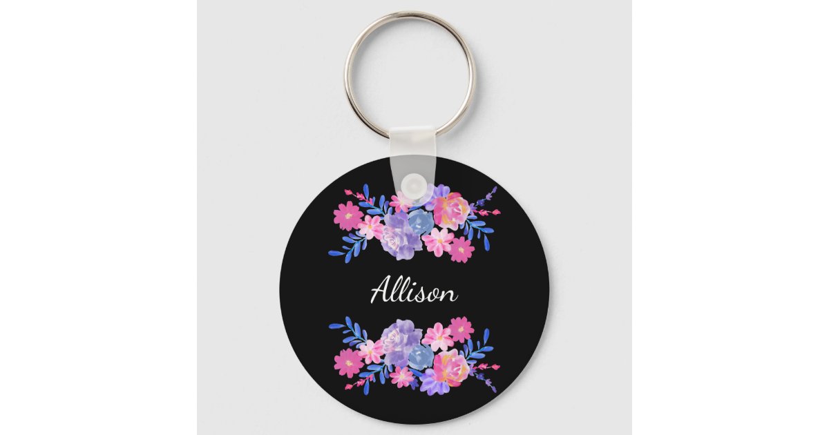 Cute Girly Pretty Floral Custom Monogram Key chain | Zazzle