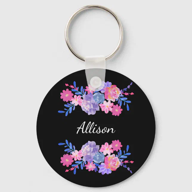Cute Girly Pretty Floral Custom Monogram Key chain | Zazzle