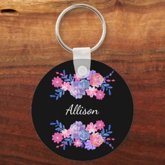 Cute Girly Pretty Floral Custom Monogram Key chain | Zazzle
