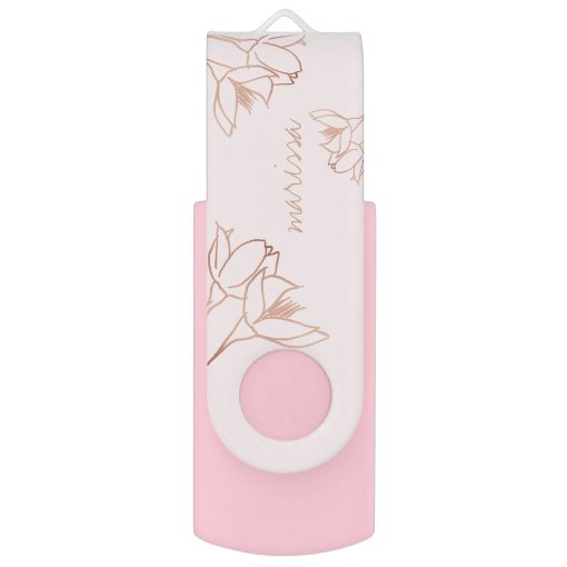 Cute Girly Rose Gold Hand Drawn Whimsical Flowers Flash Drive | Zazzle