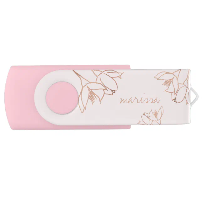 Cute Girly Rose Gold Hand Drawn Whimsical Flowers Flash Drive | Zazzle