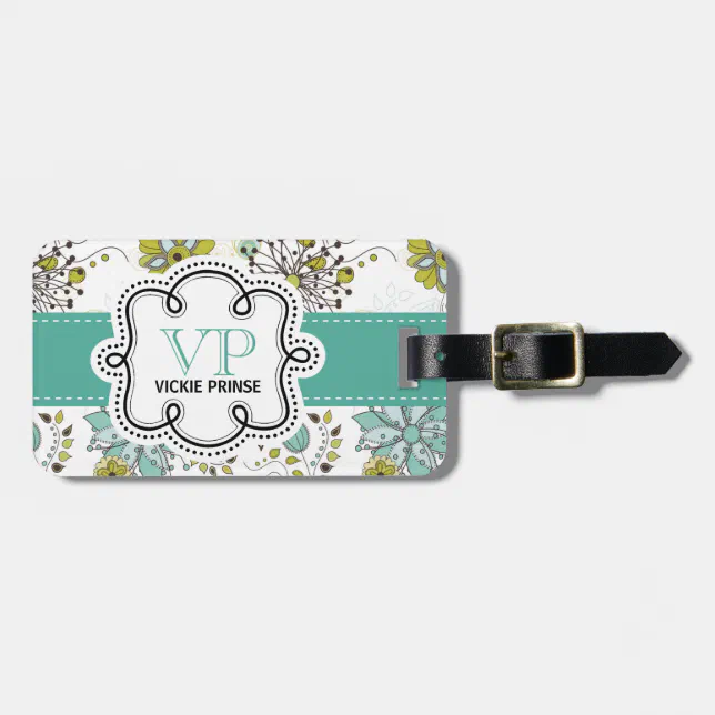 Cute Girly Spring Floral Personalized Initials Luggage Tag | Zazzle