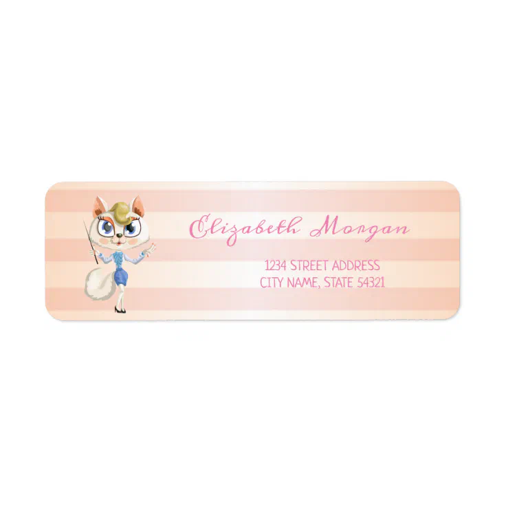 Cute Girly Striped ,Kitty Address Label | Zazzle