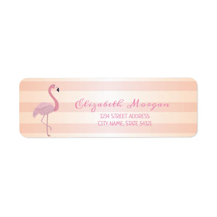 Cute Girly Striped , Pink Flamingo Address Label | Zazzle