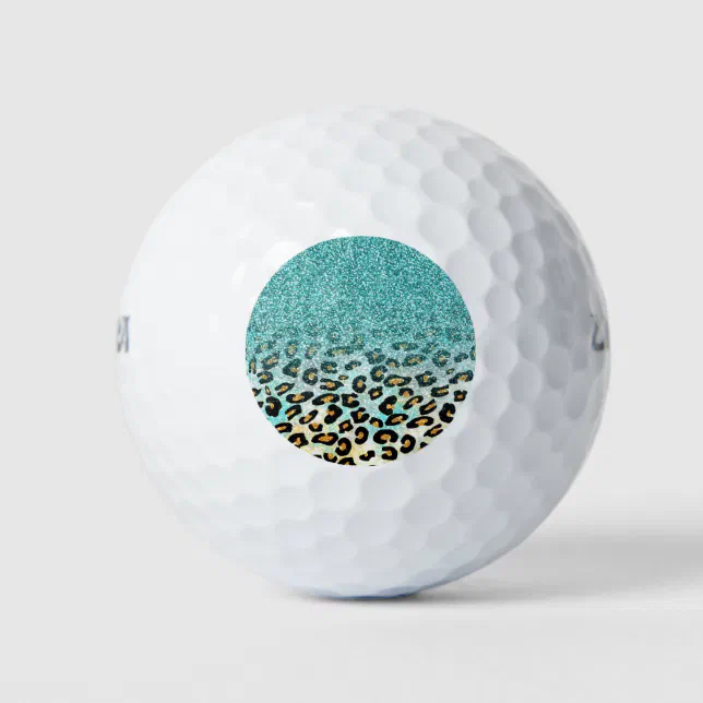 Cute girly trendy light blue faux glitter leopard golf balls | Zazzle