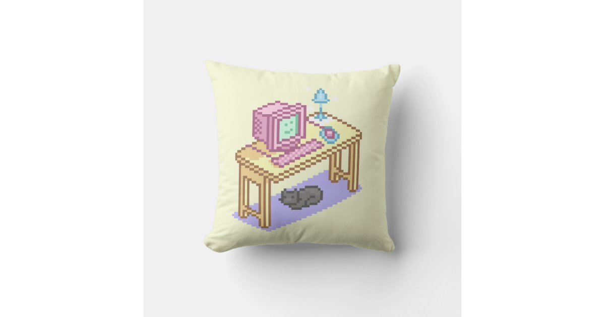 Cute Girly Yellow Pixel Art Computer Illustration Throw Pillow | Zazzle