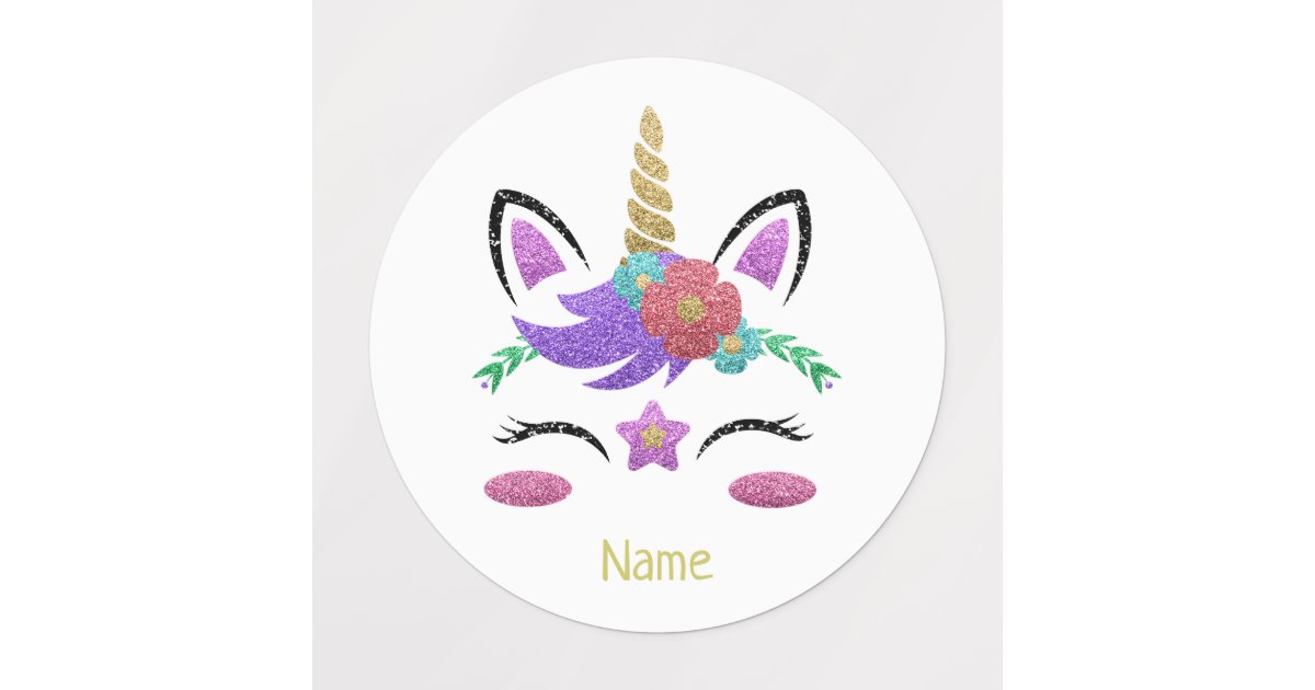 Cute Glitter Gold Pink Girl's Unicorn Personalized Kids' Labels | Zazzle