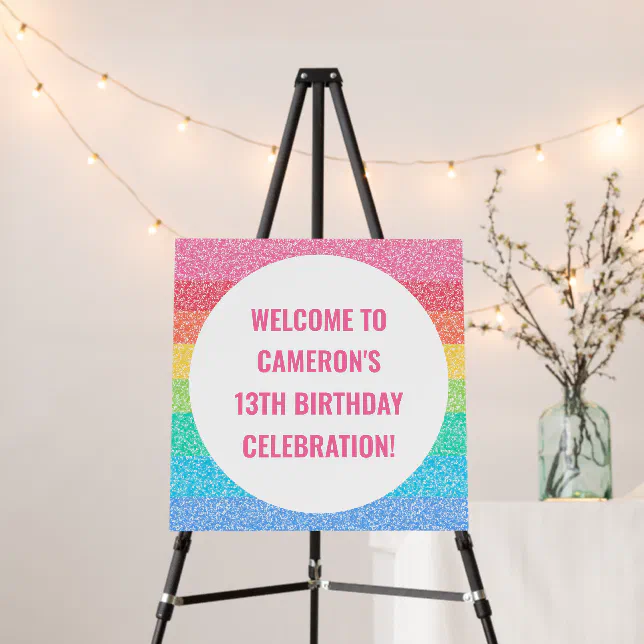 Cute Glitter Rainbow Colorful Birthday Welcome Foam Board | Zazzle