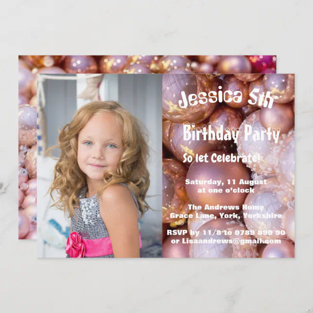Cute Glitter Sparkle Balls Photo Birthday Party Invitation | Zazzle