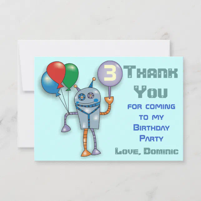 Cute Glossy Robot Personalized Thank You Cards | Zazzle