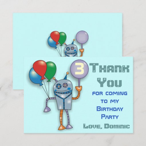 Cute Glossy Robot Personalized Thank You Cards | Zazzle