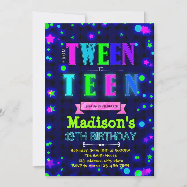 Cute glow tween party birthday invitation | Zazzle