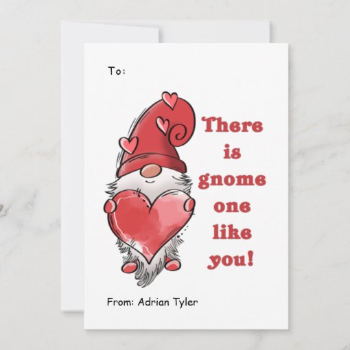 Cute Gnome One Like You Classroom Valentines Day Holiday Card | Zazzle