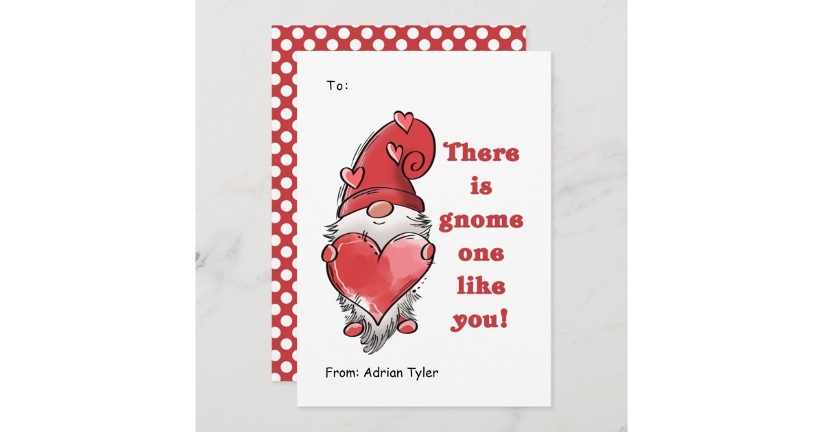 Cute Gnome One Like You Classroom Valentines Day Holiday Card | Zazzle