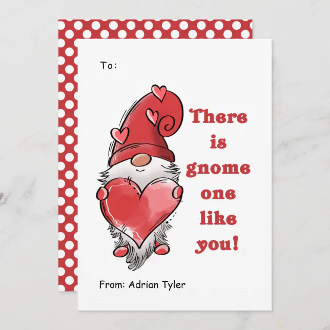 Cute Gnome One Like You Classroom Valentines Day Holiday Card | Zazzle