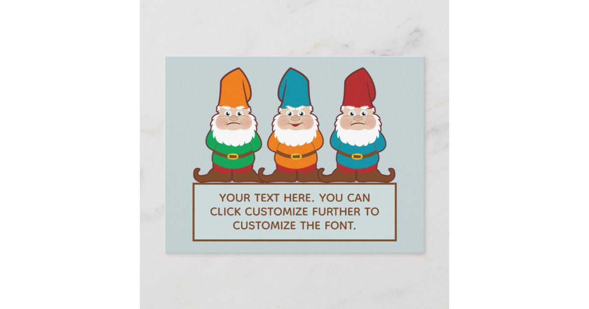 Cute Gnomes Add Your Text Postcard | Zazzle