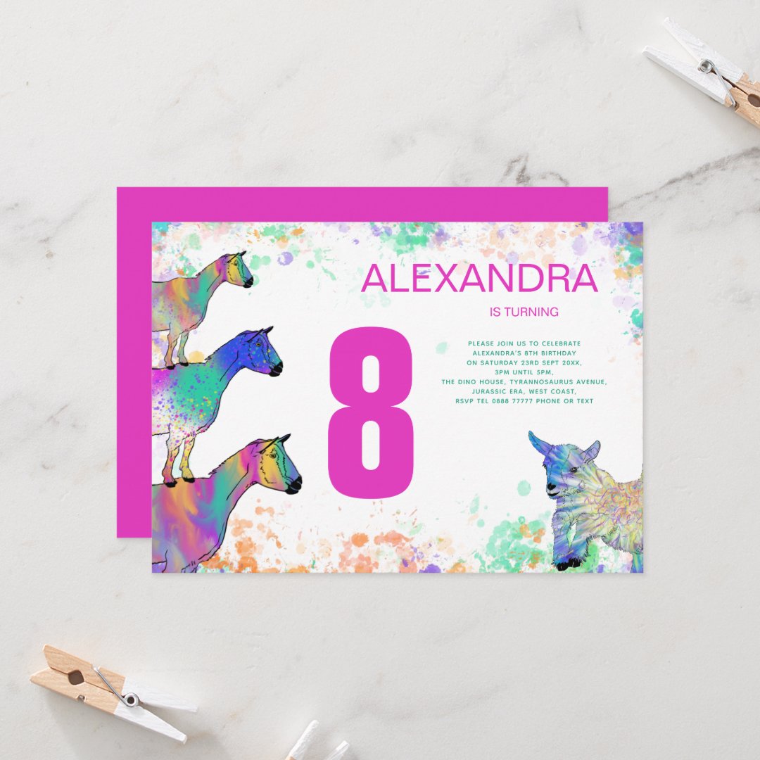 Cute Goat 8th Birthday Party Invitation | Zazzle
