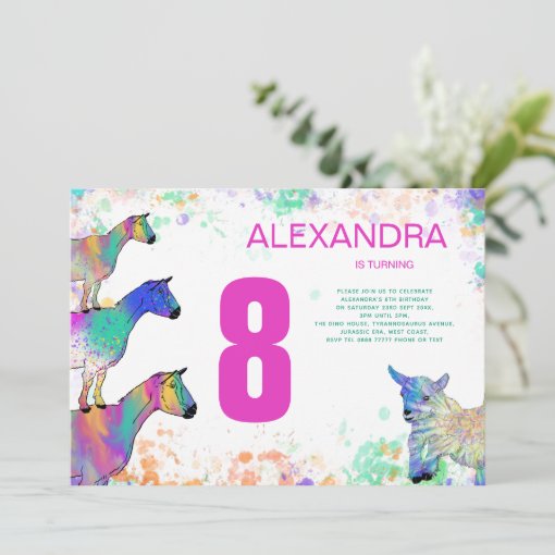 Cute Goat 8th Birthday Party Invitation | Zazzle