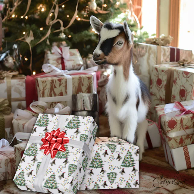 Cute Goat Christmas Tree Decorating Wrapping Paper | Zazzle