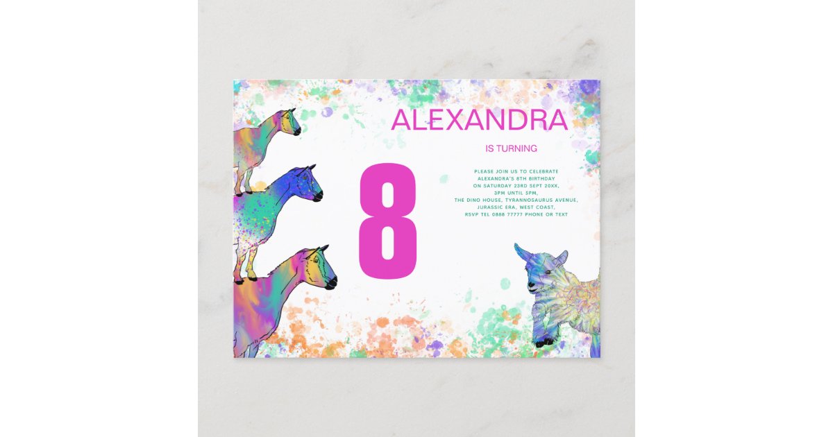 Cute Goat Girls 8th Birthday Party Invitation Postcard | Zazzle