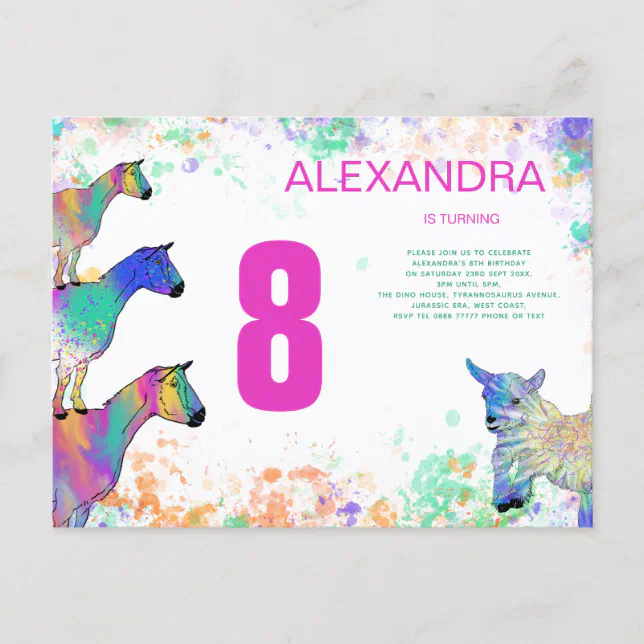 Cute Goat Girls 8th Birthday Party Invitation Postcard | Zazzle