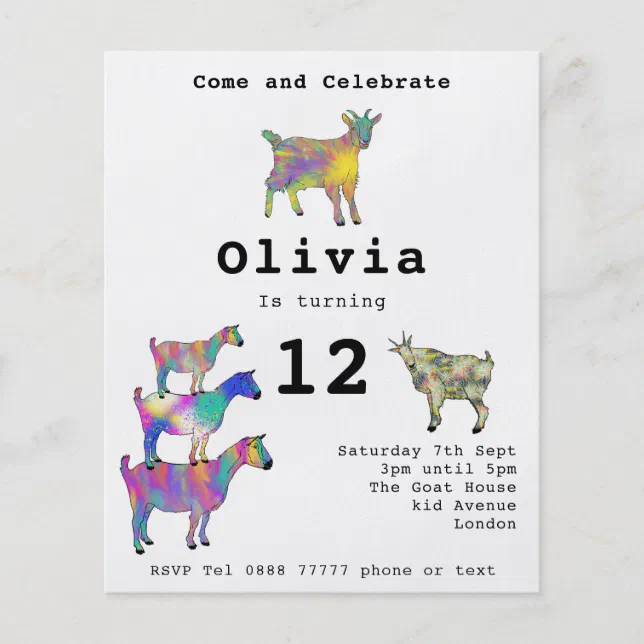 Cute Goat Girls Birthday Party Budget Flyer | Zazzle