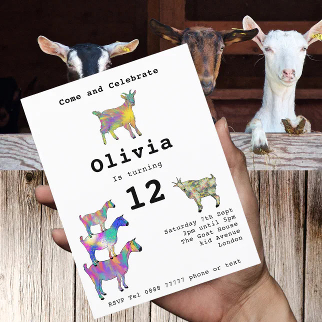 Cute Goat Girls Birthday Party Budget Invitation Postcard | Zazzle