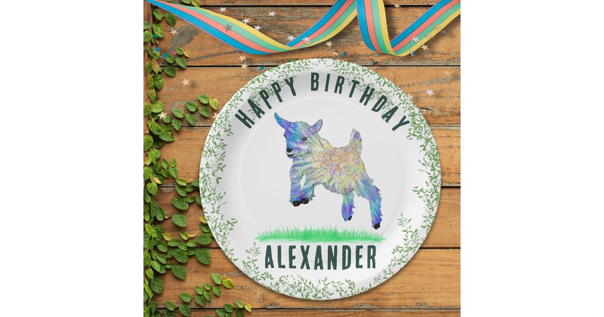 Cute Goat Happy Birthday Party Personalized Name Paper Plates | Zazzle