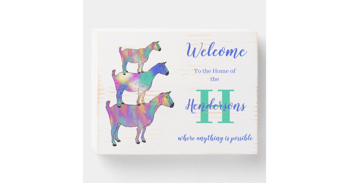 Cute goats Family Home Personalize Wooden Box Sign | Zazzle
