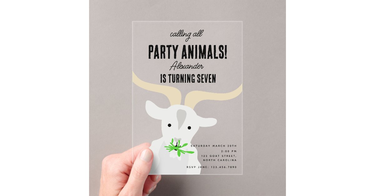 Cute Goats Farm Party Animals Goat Birthday Theme Acrylic Invitations ...