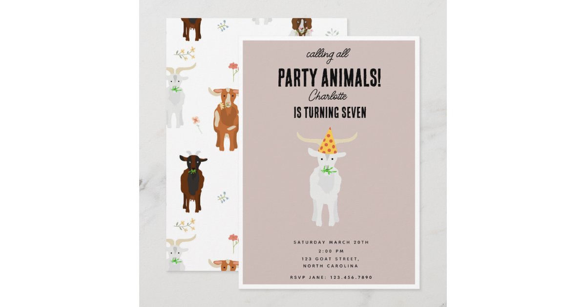 Cute Goats Farm Party Animals Goat Birthday Theme Invitation | Zazzle