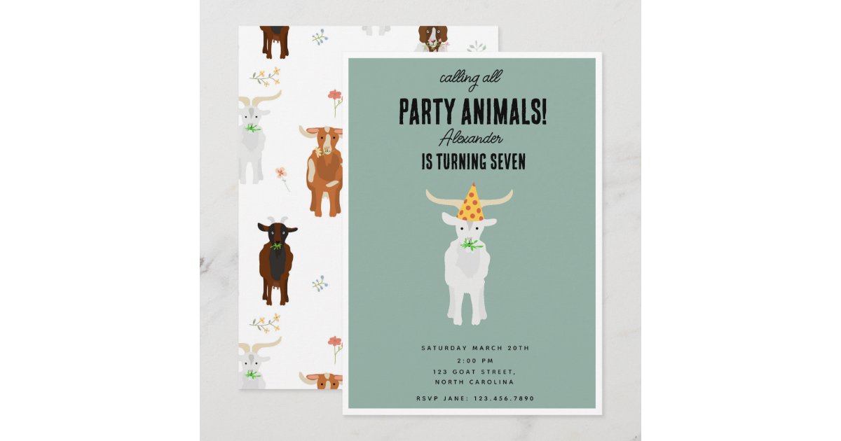 Cute Goats Farm Party Animals Goat Birthday Theme Invitation | Zazzle