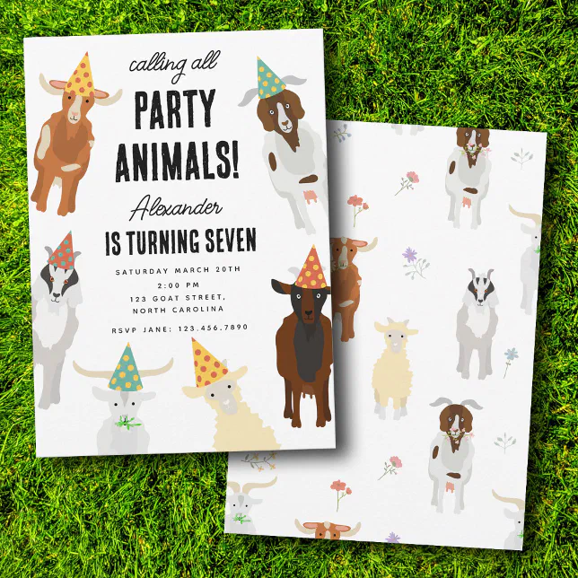 Cute Goats Farm Party Animals Goat Birthday Theme Invitation | Zazzle