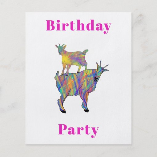 Cute Goats Girls 2nd Birthday Party pink Flyer | Zazzle