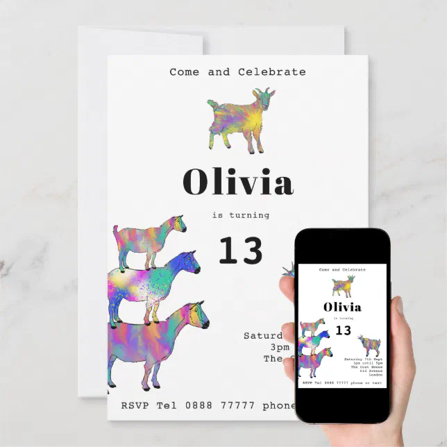 Cute Goats Girls Birthday Party Colorful Invitation | Zazzle