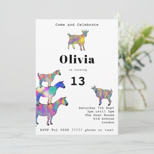 Cute Goats Girls Birthday Party Colorful Invitation | Zazzle