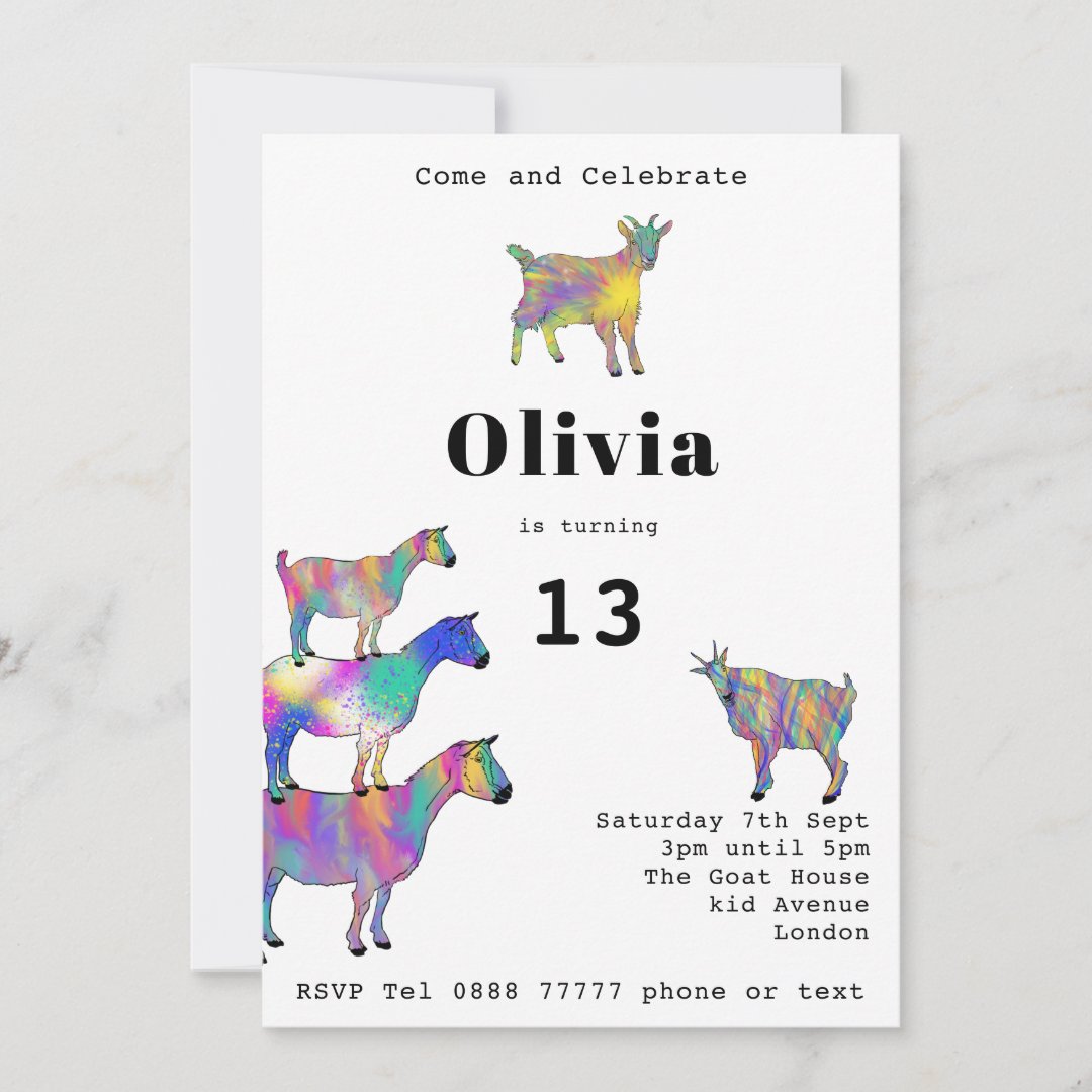 Cute Goats Girls Birthday Party Colorful Invitation | Zazzle