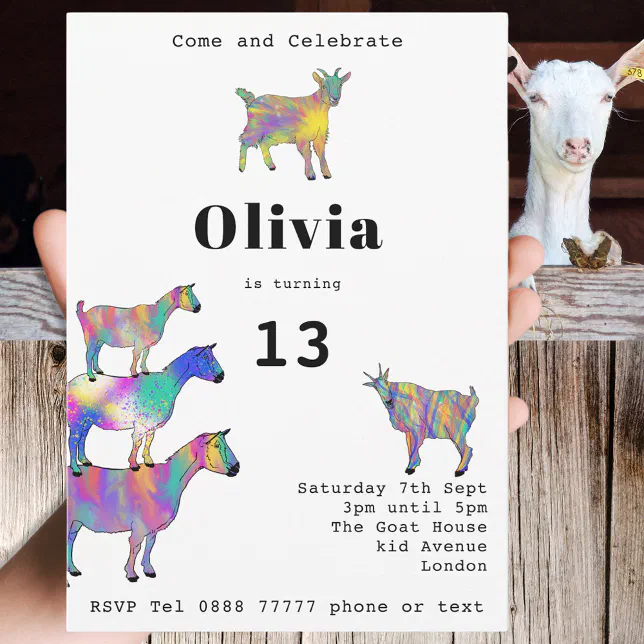Cute Goats Girls Birthday Party Colorful Invitation | Zazzle