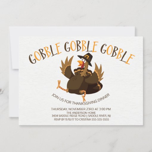 Cute Gobble Gobble Turkey Thanksgiving Invitation | Zazzle