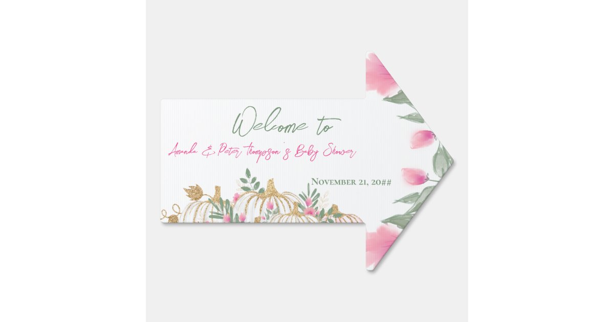 Cute Gold Blush Pink Pumpkin Baby Shower Arrow Sign | Zazzle