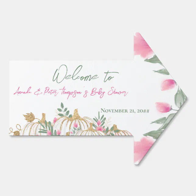 Cute Gold Blush Pink Pumpkin Baby Shower Arrow Sign | Zazzle