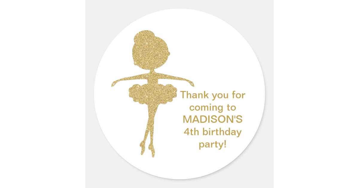 Cute Gold Glitter Ballerina Birthday Stickers | Zazzle