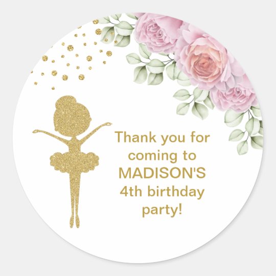 Cute Gold Glitter Ballerina Birthday Stickers | Zazzle.com