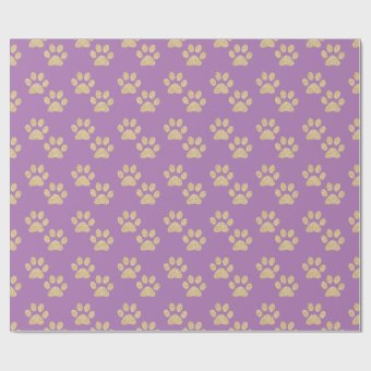 Cute Gold Glitter Paw Prints Pet Lovers Purple Wrapping Paper | Zazzle
